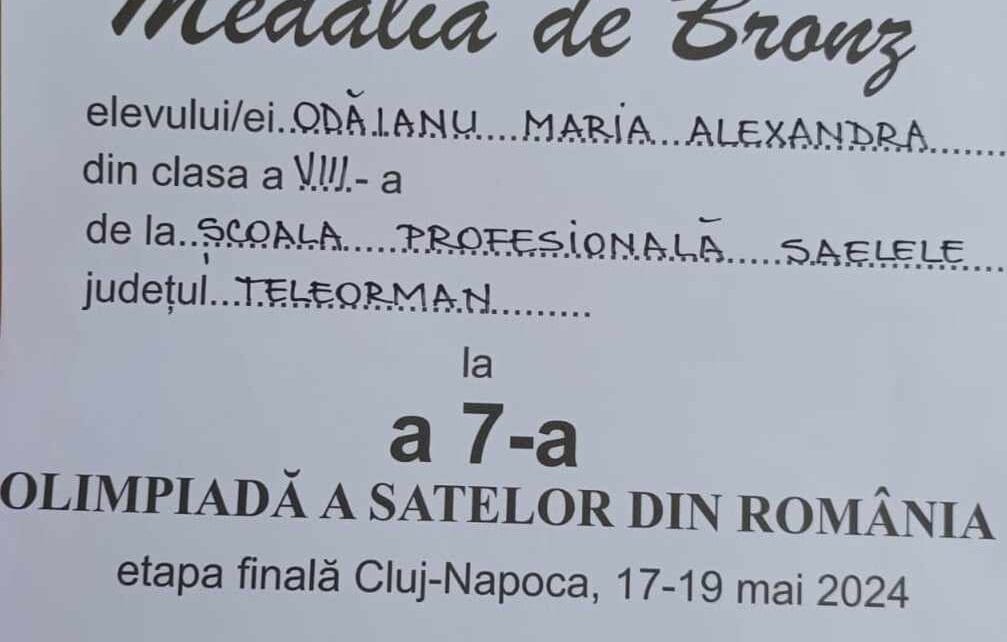 Alexandra, eleva profesorului-primar Gabriel Cârjan, medalie de bronz ...